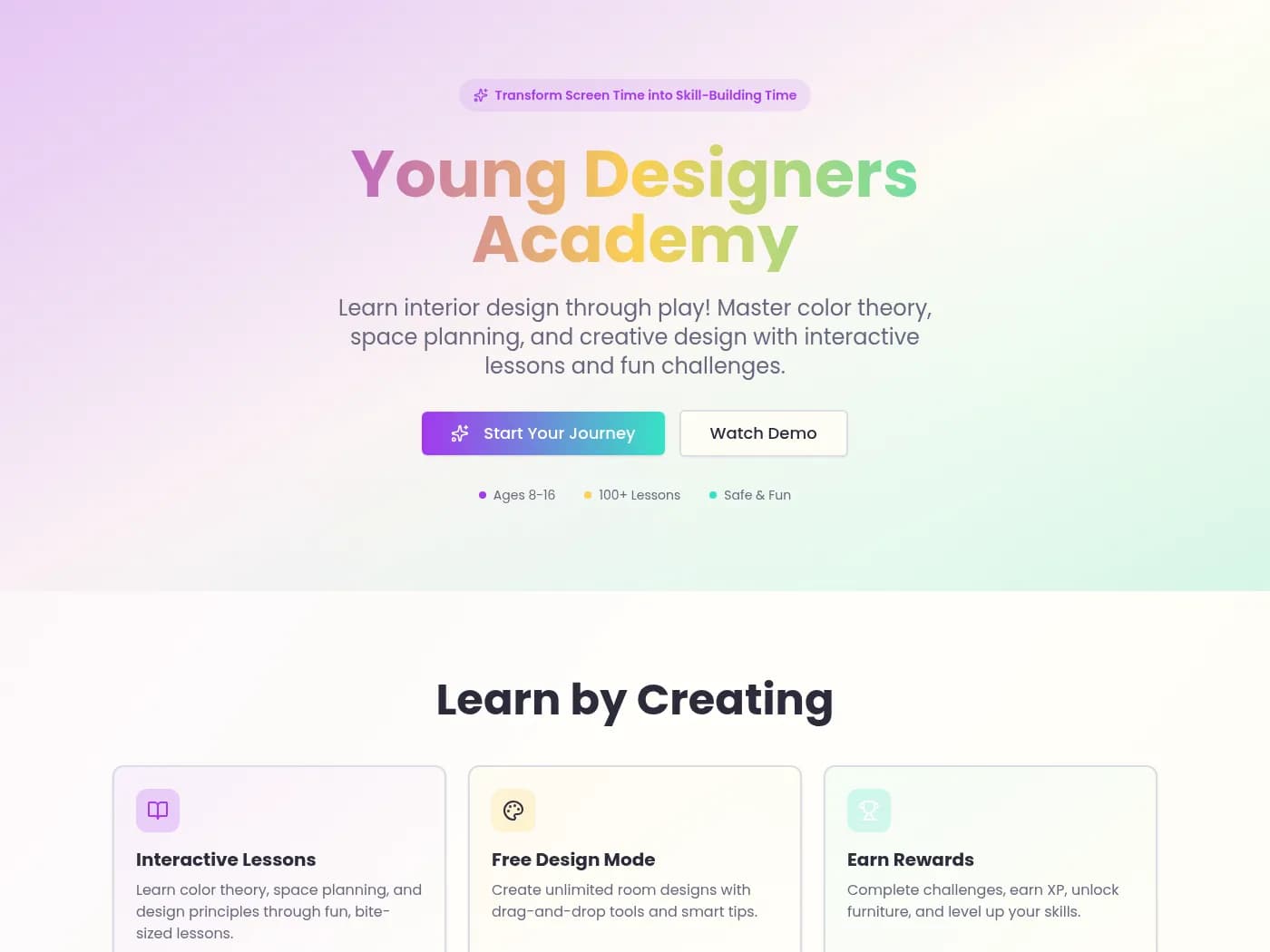 Young Designers Academy: Gamified Interior Design Education Platform for Kids & Teens