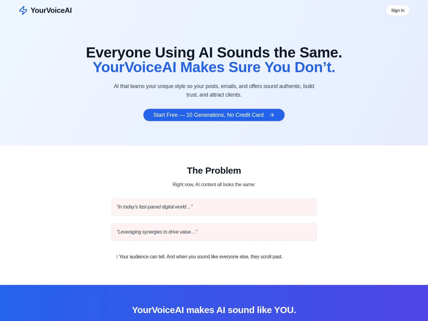 YourVoiceAI: Authentic AI Content Generator for Coaches & Consultants