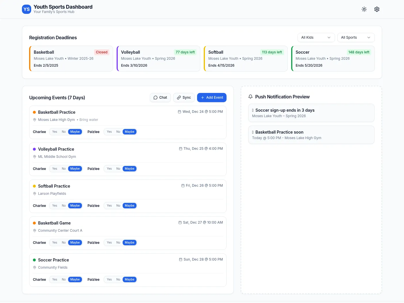 Youth Sports Dashboard