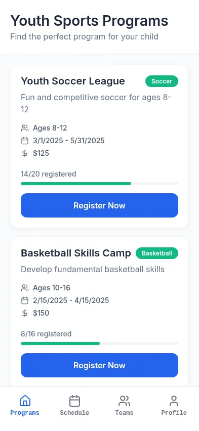 Youth Sports Organization Platform
