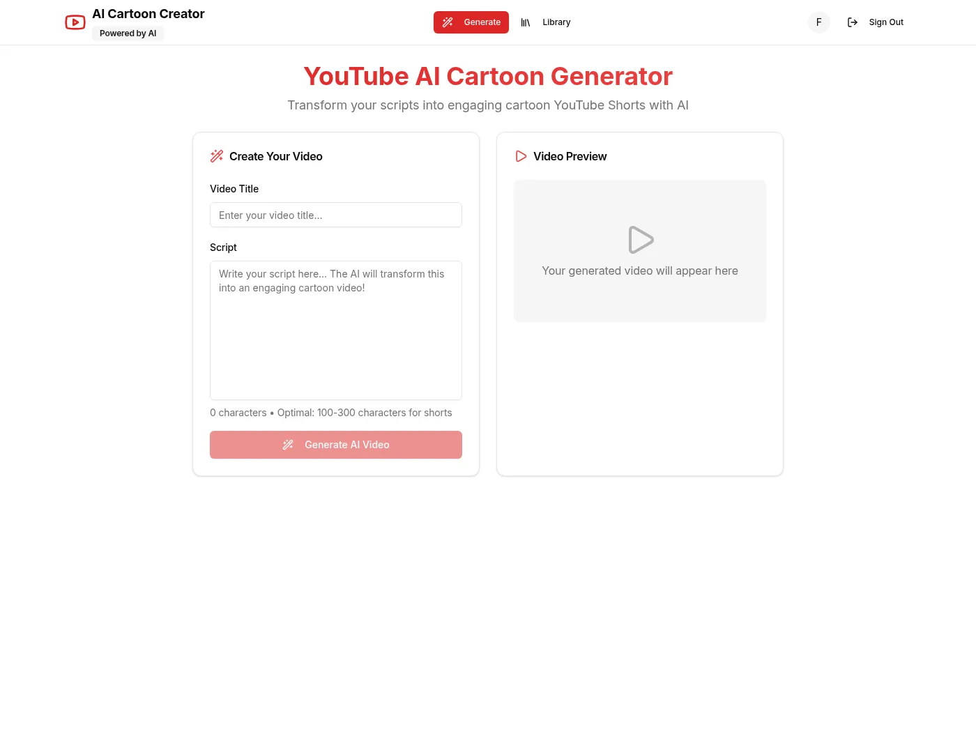 YouTube AI Cartoon Shorts Generator