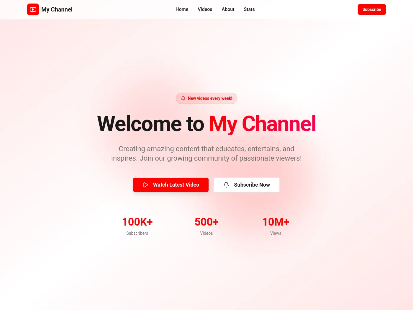 YouTube Channel Showcase Website