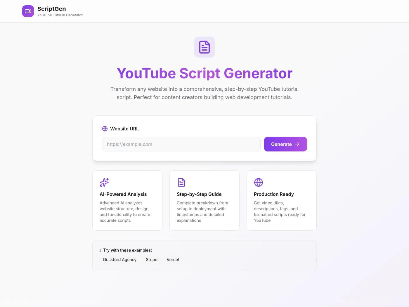Step-by-Step YouTube Script Generator for Website Tutorials
