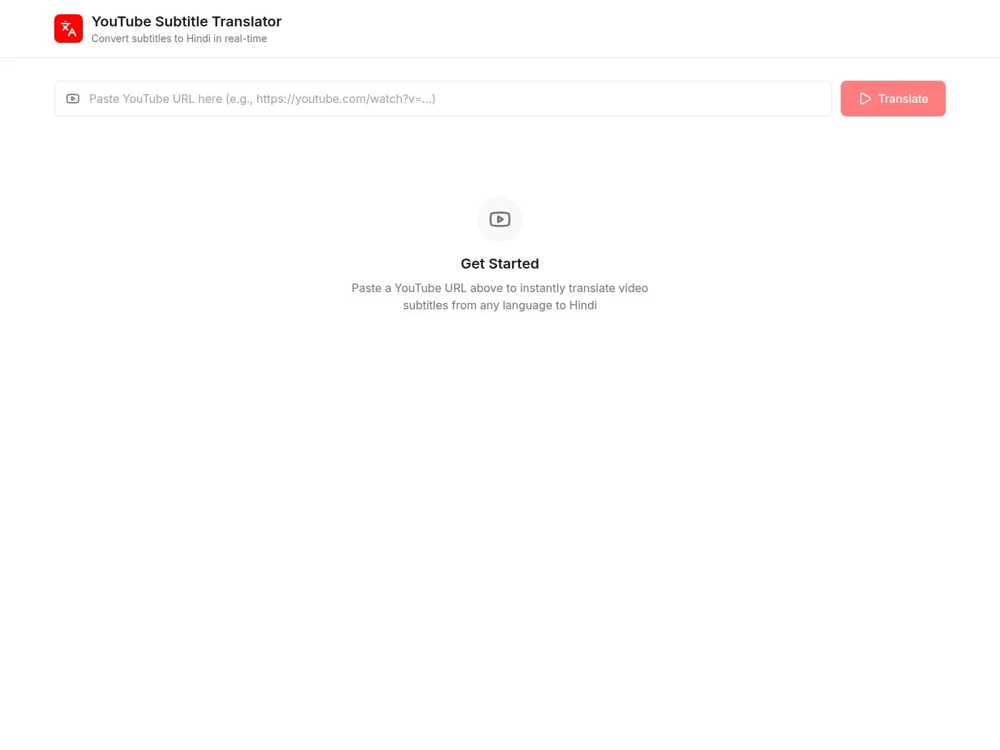 Live YouTube Subtitle Translator to Hindi