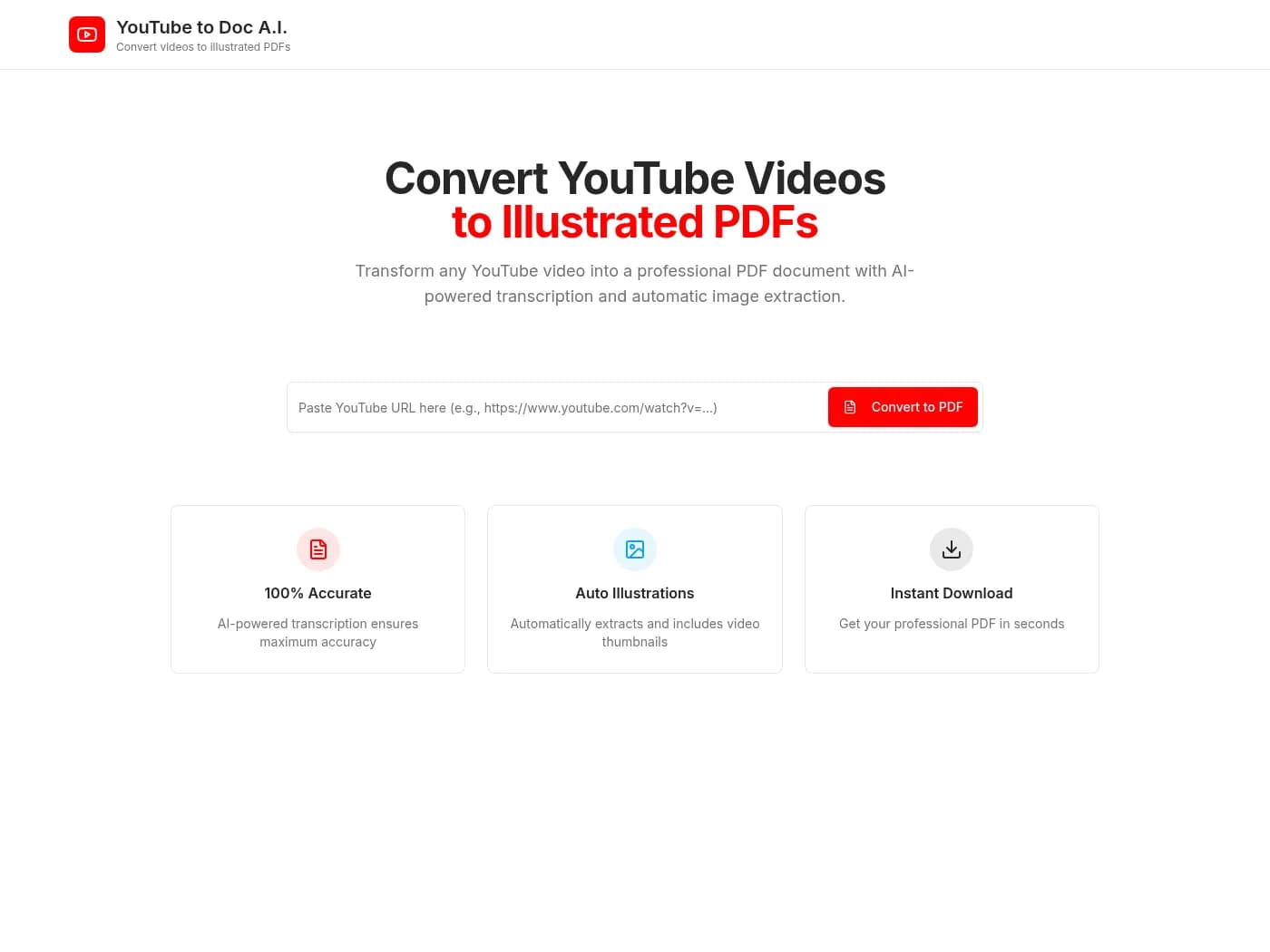 YouTube to Doc A.I. - Accurate Video Transcription and Illustration to PDF
