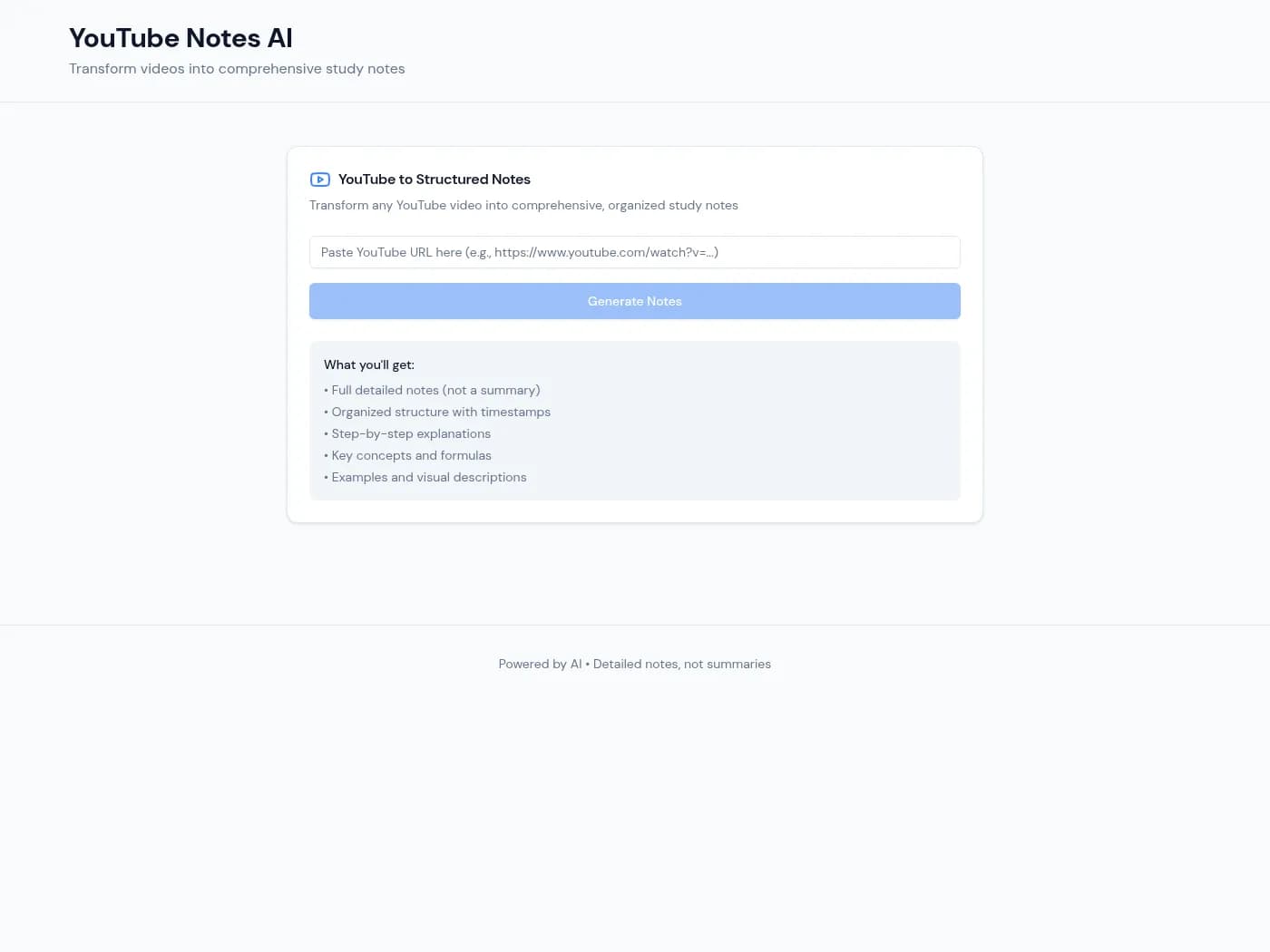 YouTube-to-Structured-Notes AI Assistant