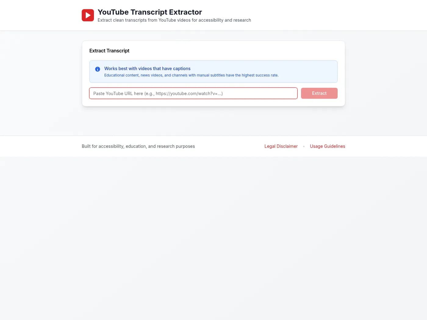 YouTube Transcript Extractor Web App