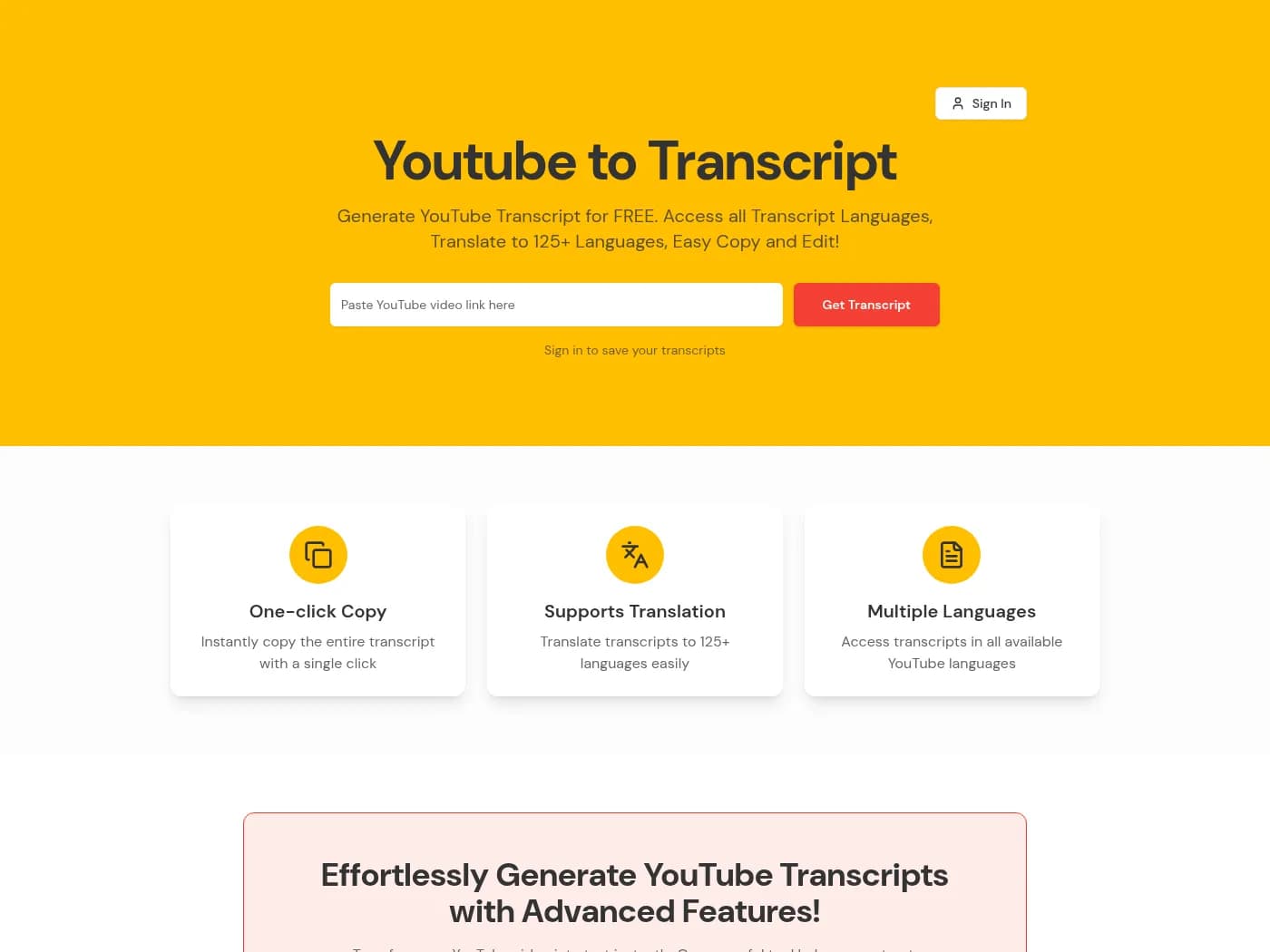 YouTube to Transcript Clone