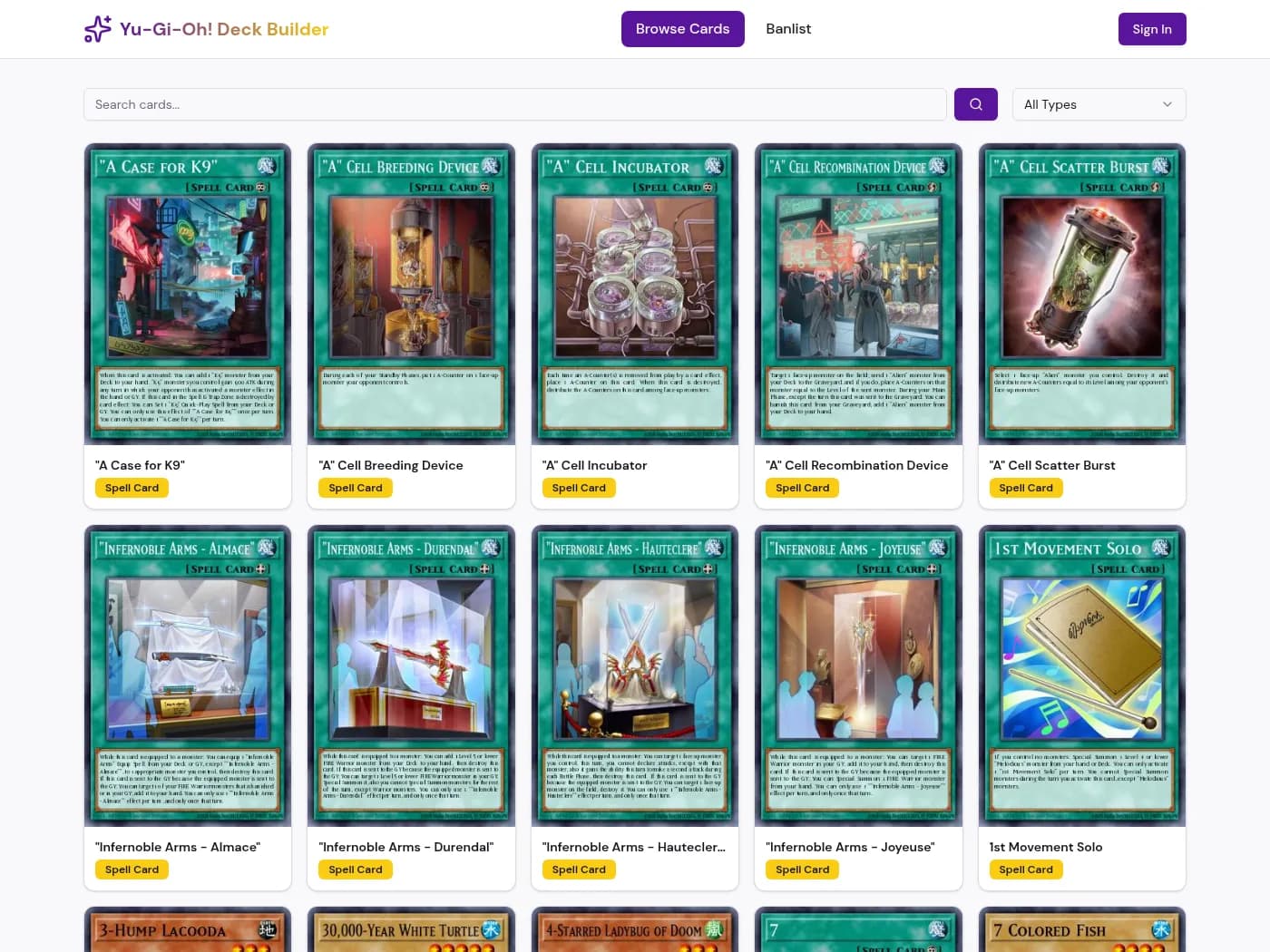 Yu-Gi-Oh! Card Explorer and Deck Builder Web App