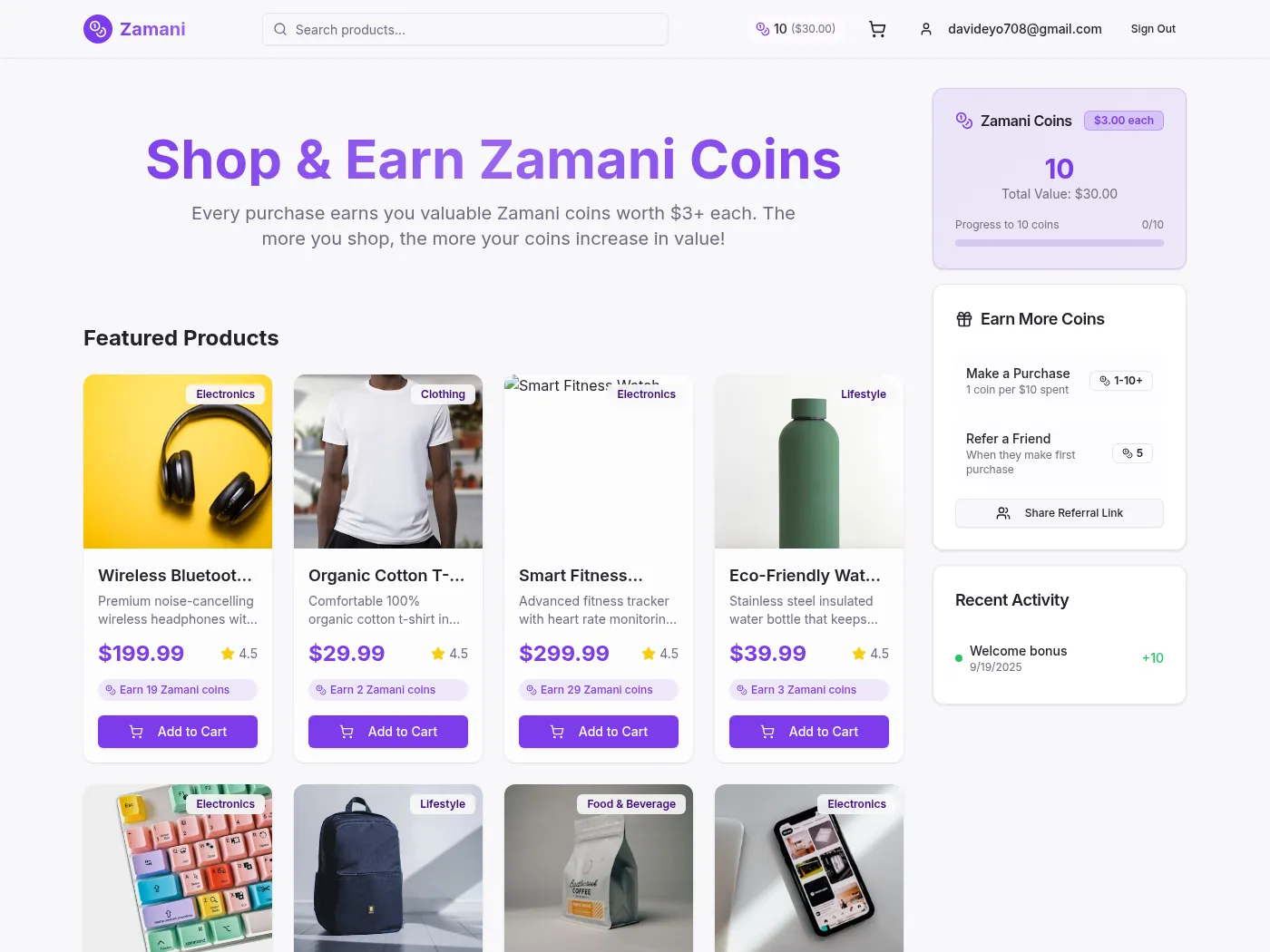 Zamani E-Commerce Platform with Integrated Coin Rewards System