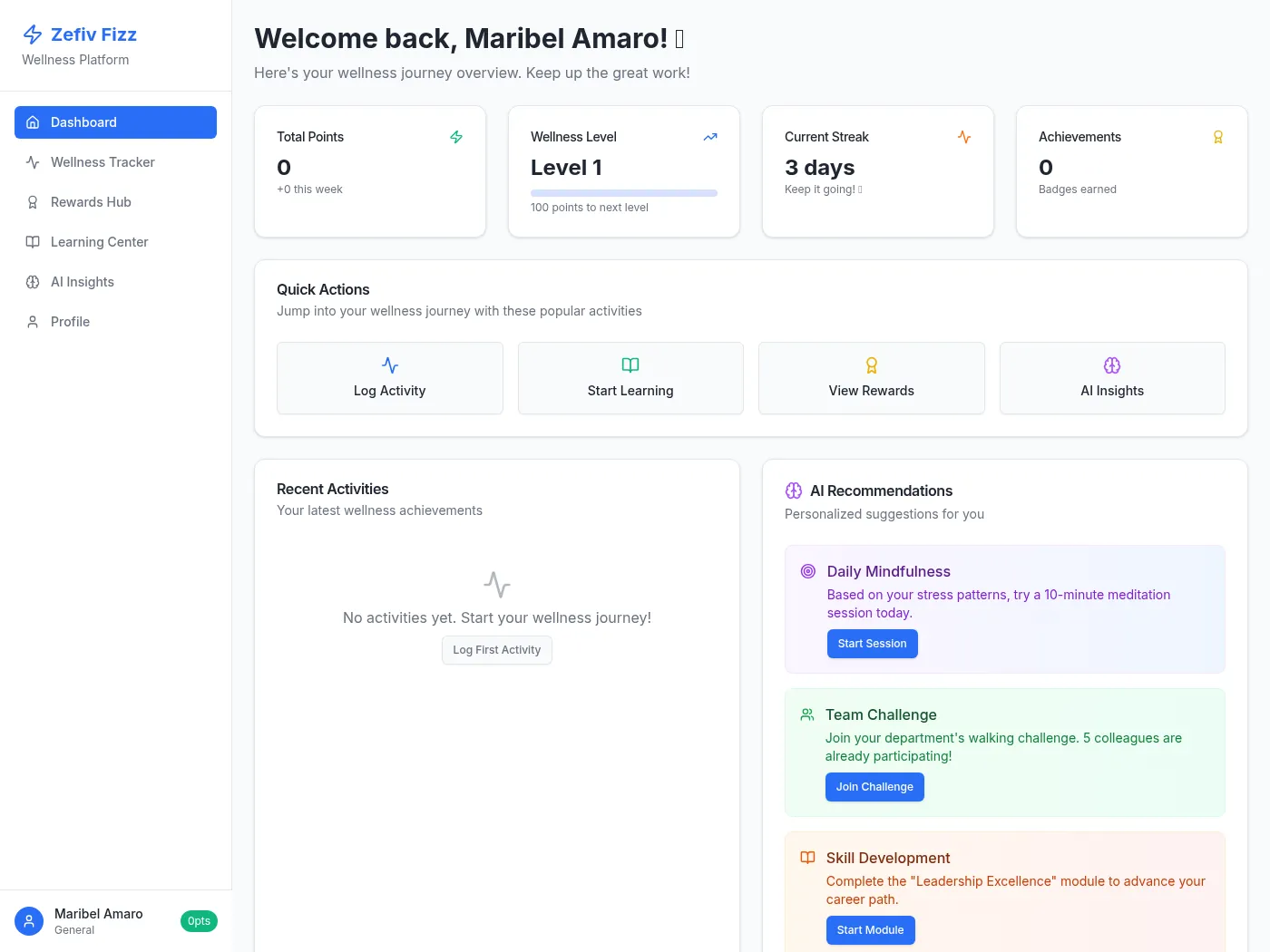 Zefiv Fizz Employee Wellness & Gamified Rewards Platform