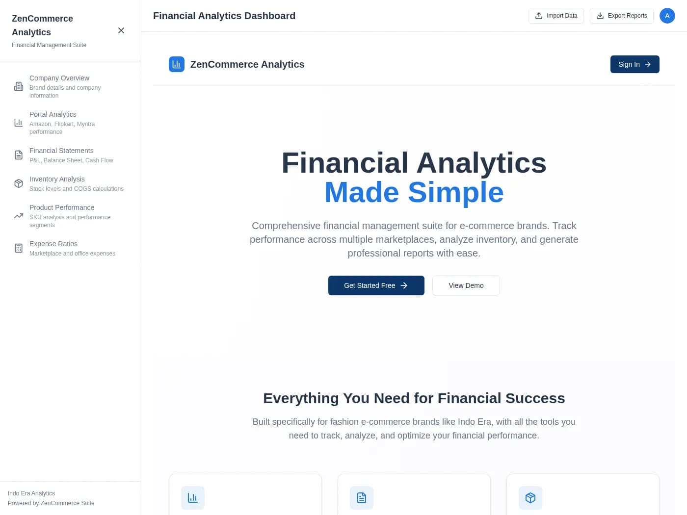 ZenCommerce Financial Analytics Suite