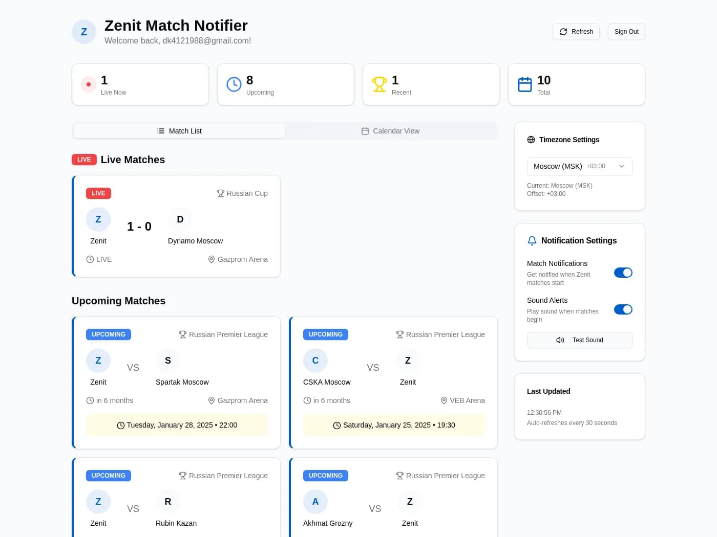 Zenit Match Notifier