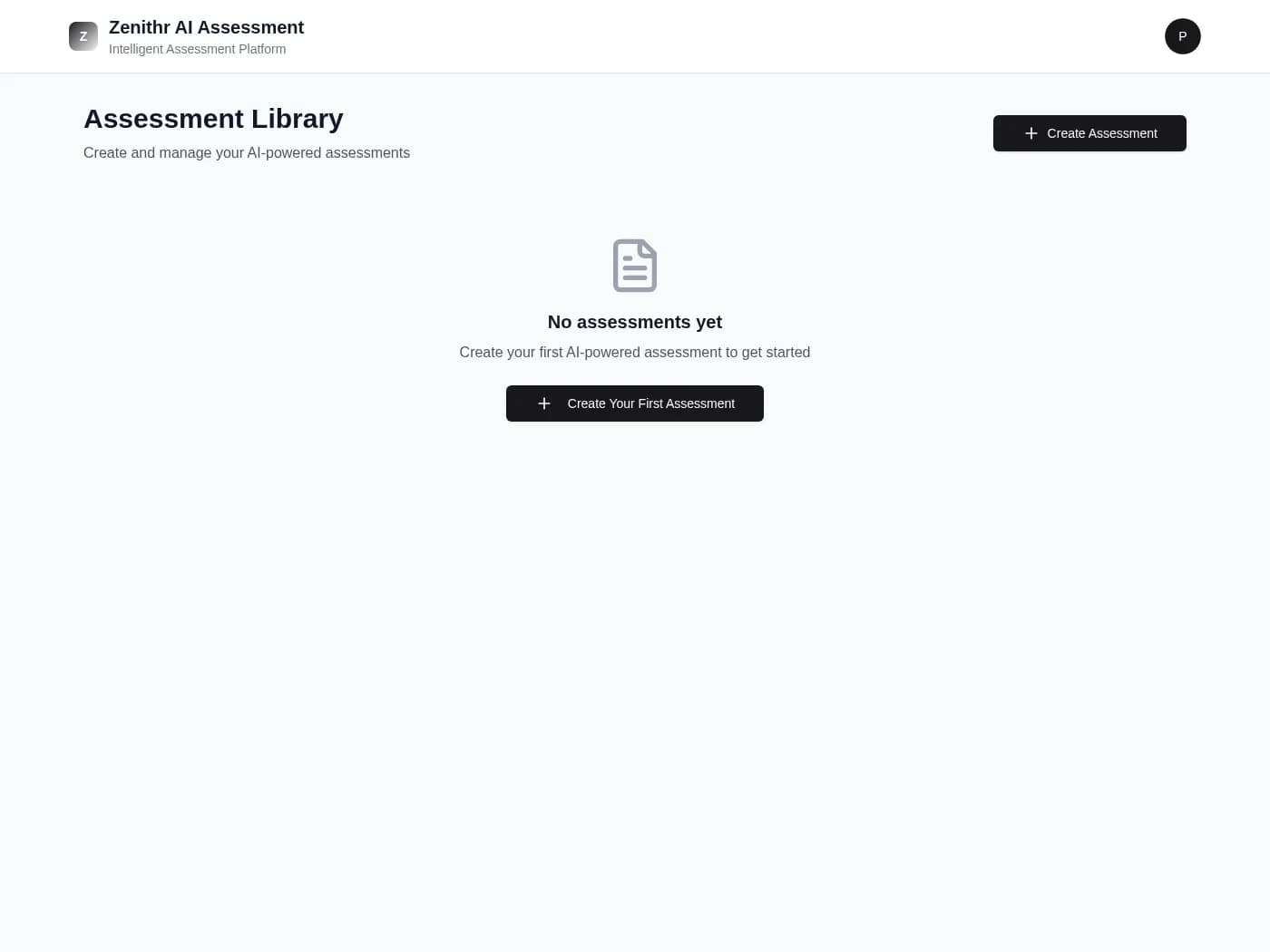 Zenithr AI Assessment Platform