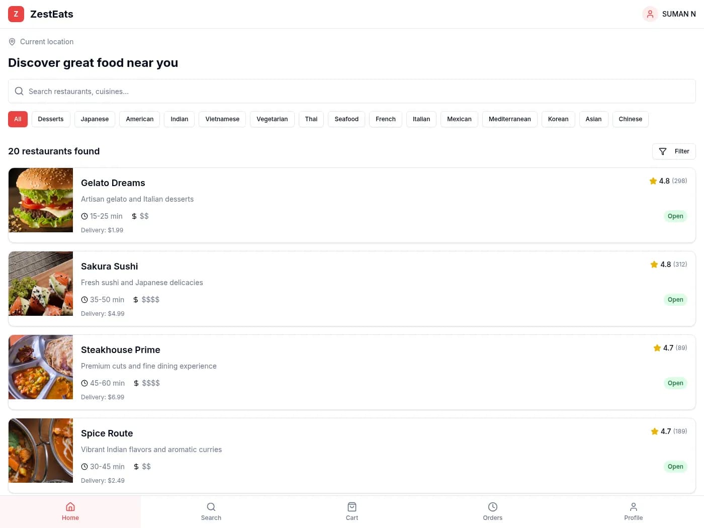 ZestEats: Restaurant Discovery & Food Ordering Platform