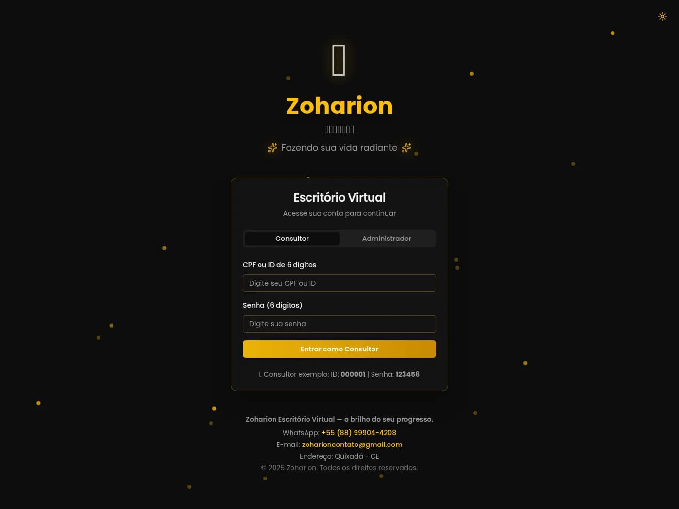 Zoharion Escritório Virtual – Plataforma de Consultoria com Gestão Avançada e Visual Radiante