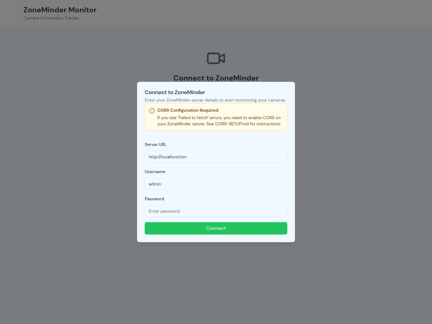 ZoneMinder Local Camera Status Dashboard