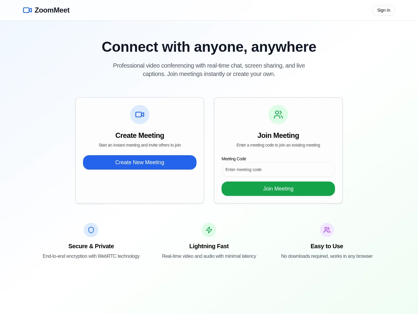 ZoomMeet: Real-Time Video Conferencing Platform