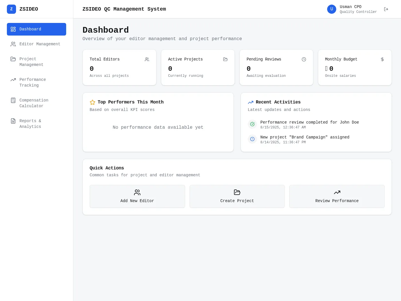 ZSIDEO Editor Compensation & Performance Management System