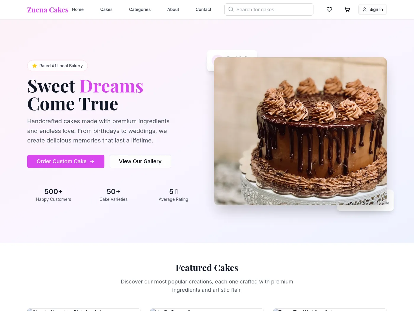 Zuena Cakes Online Store Website