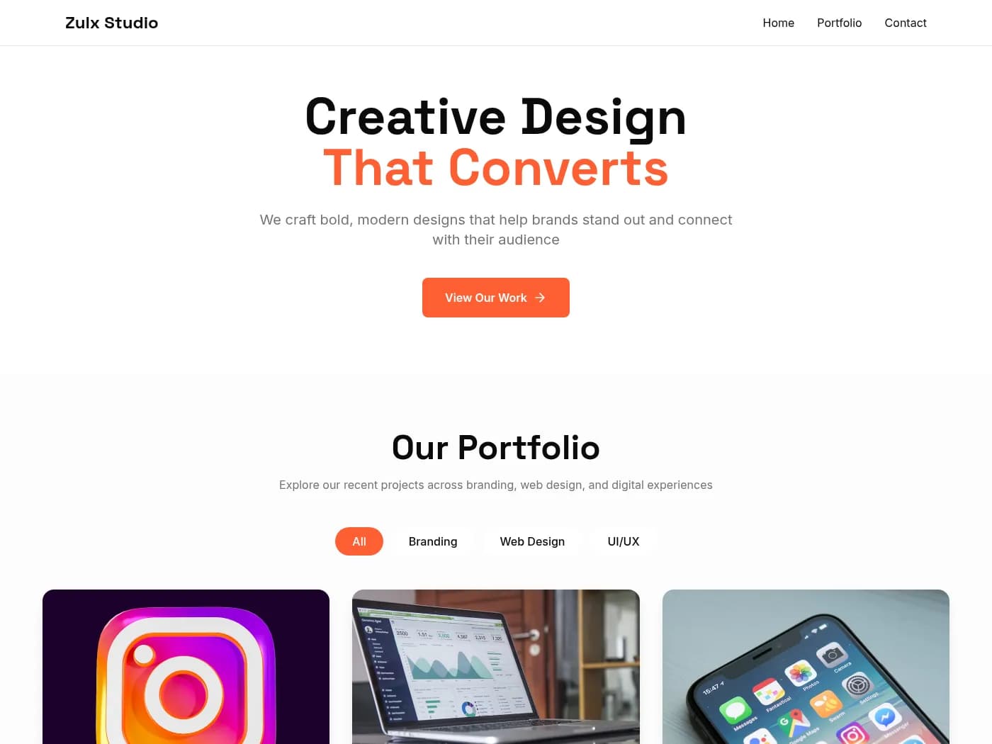 Zulx Studio Portfolio & Contact Website